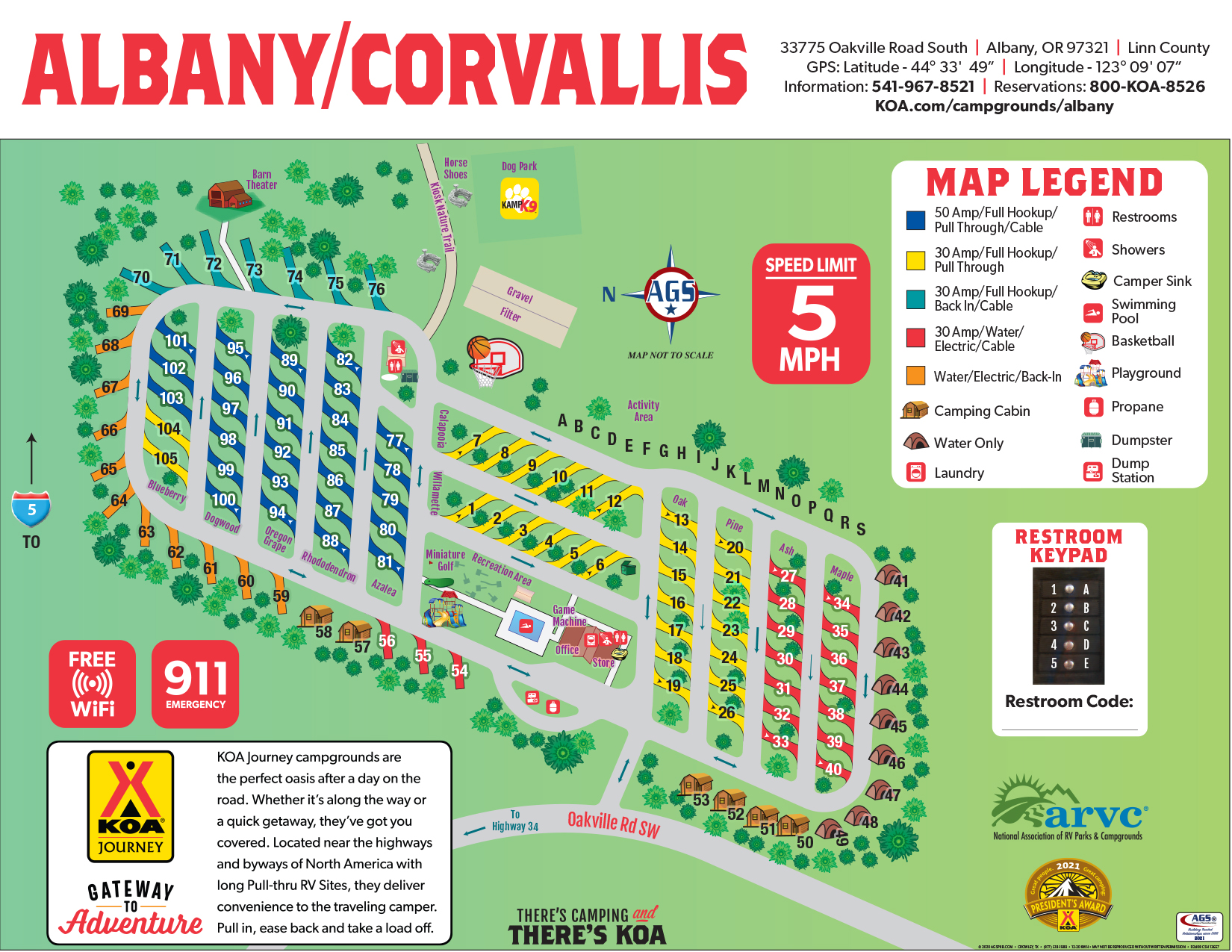 Albany, Oregon Campground Map | Albany / Corvallis KOA Journey