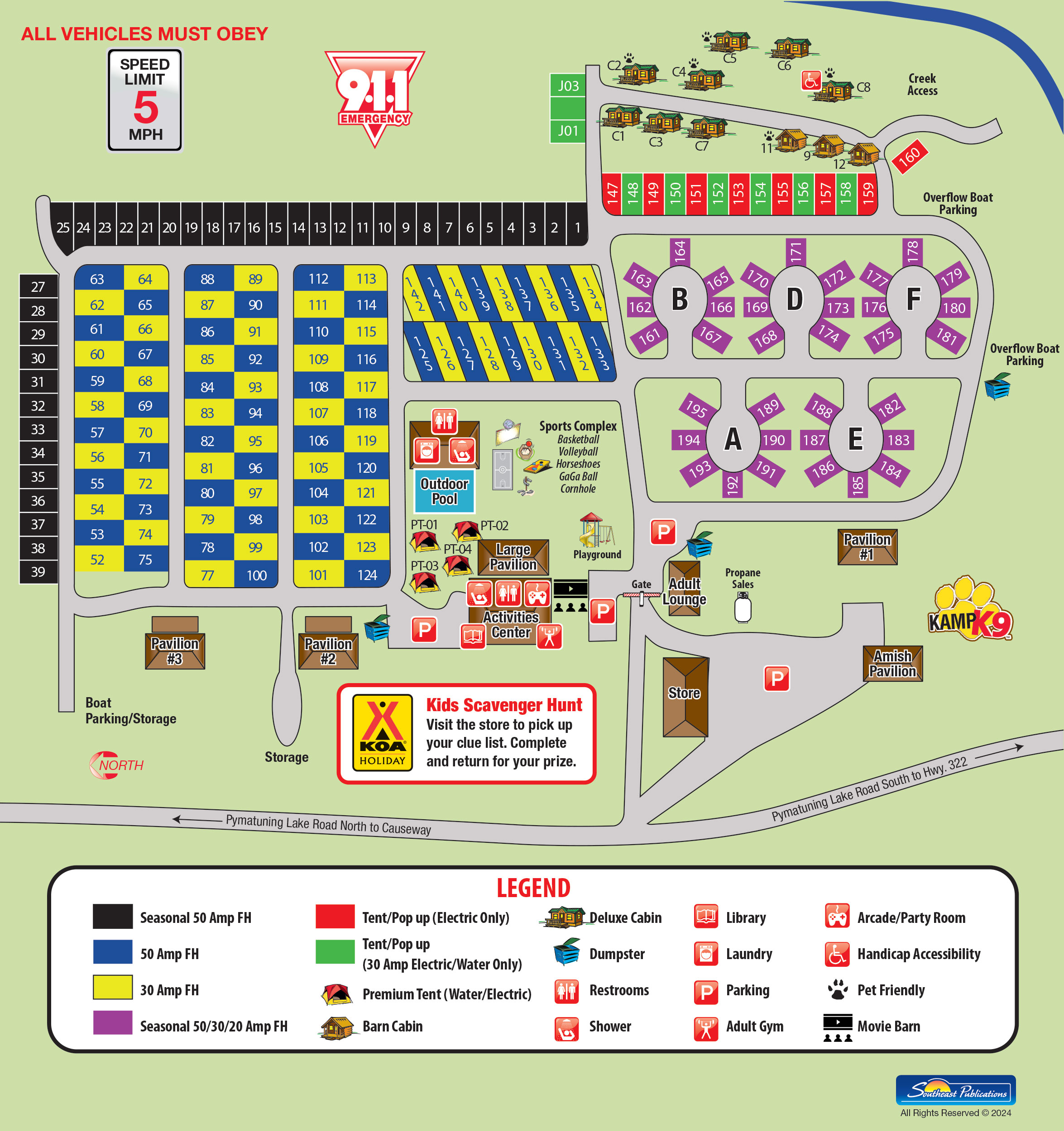 Williamsfield, Ohio Campground Map | Andover / Pymatuning Lake KOA Holiday