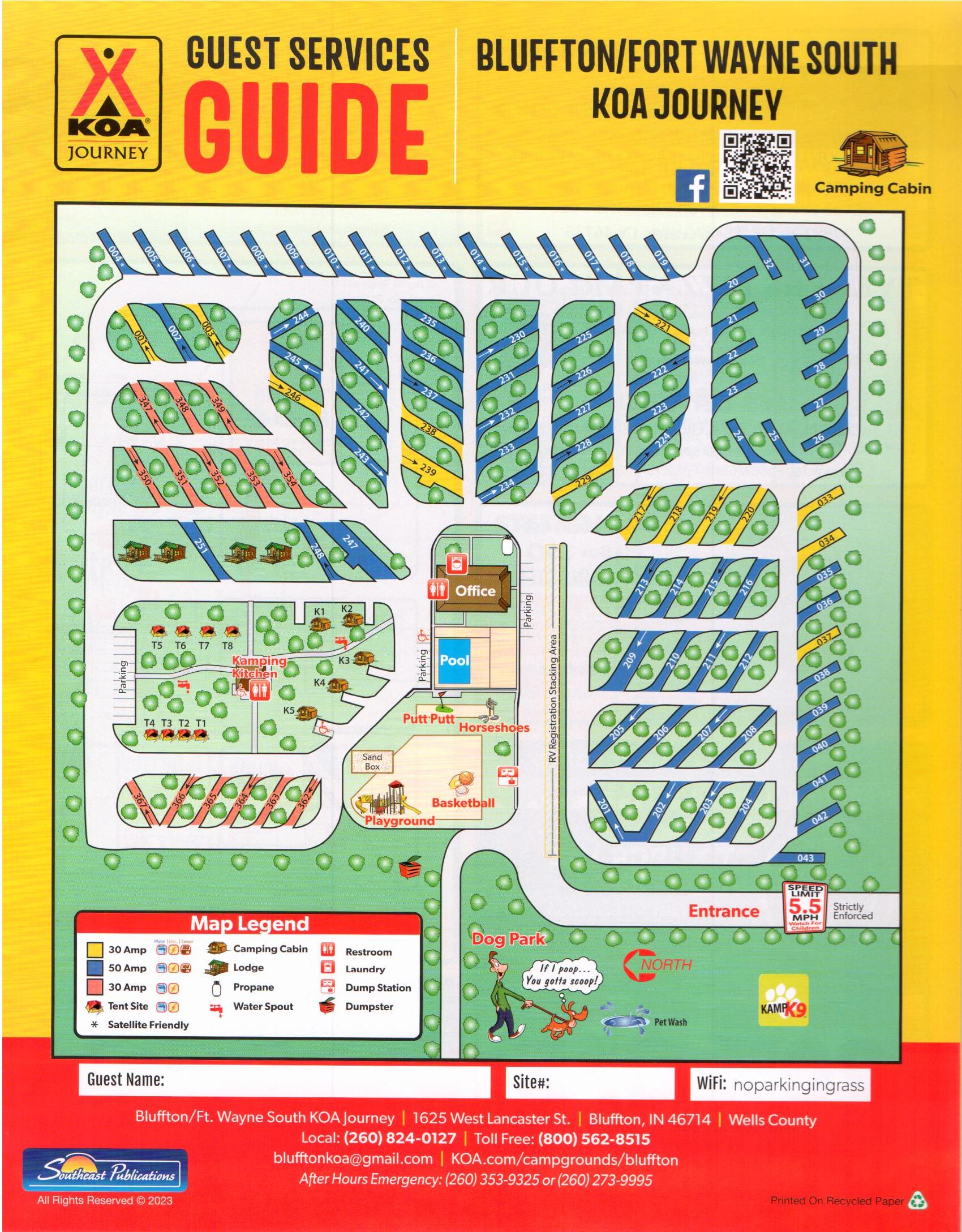 Bluffton, Indiana Campground Map | Bluffton / Fort Wayne South KOA Journey