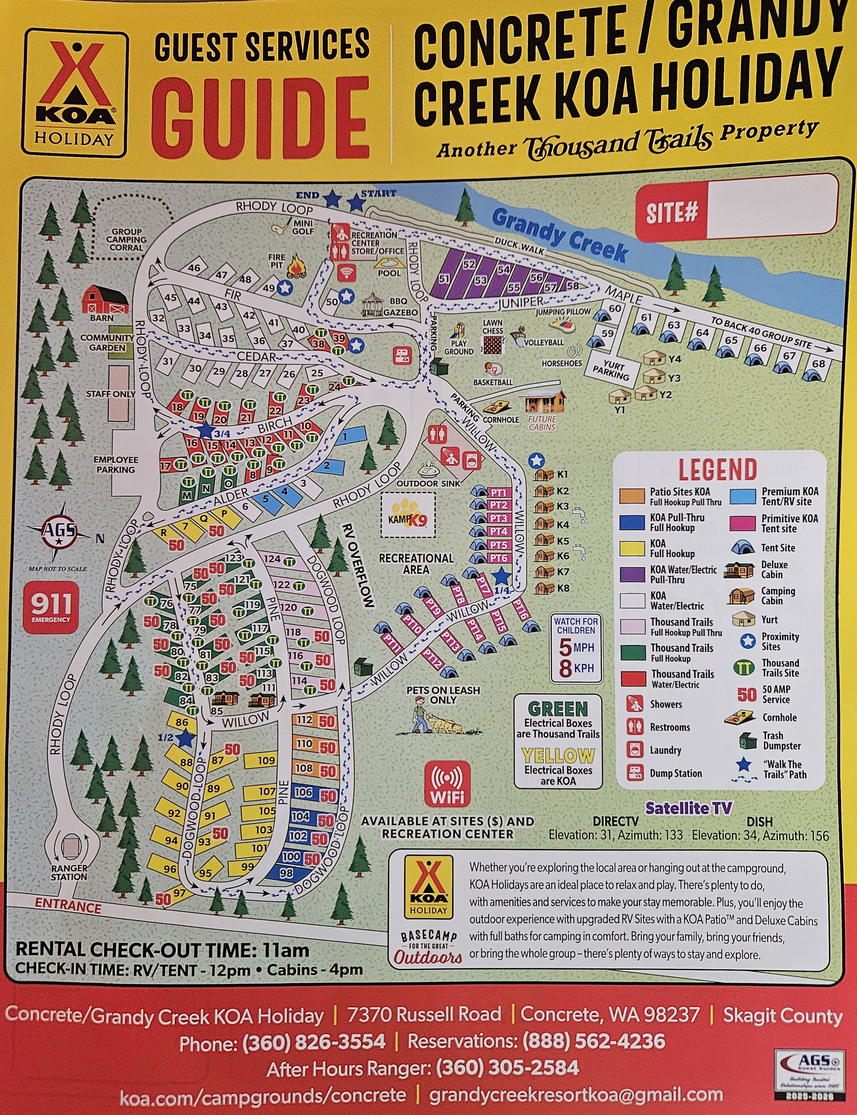 Concrete, Washington Campground Map | Concrete / Grandy Creek KOA Holiday