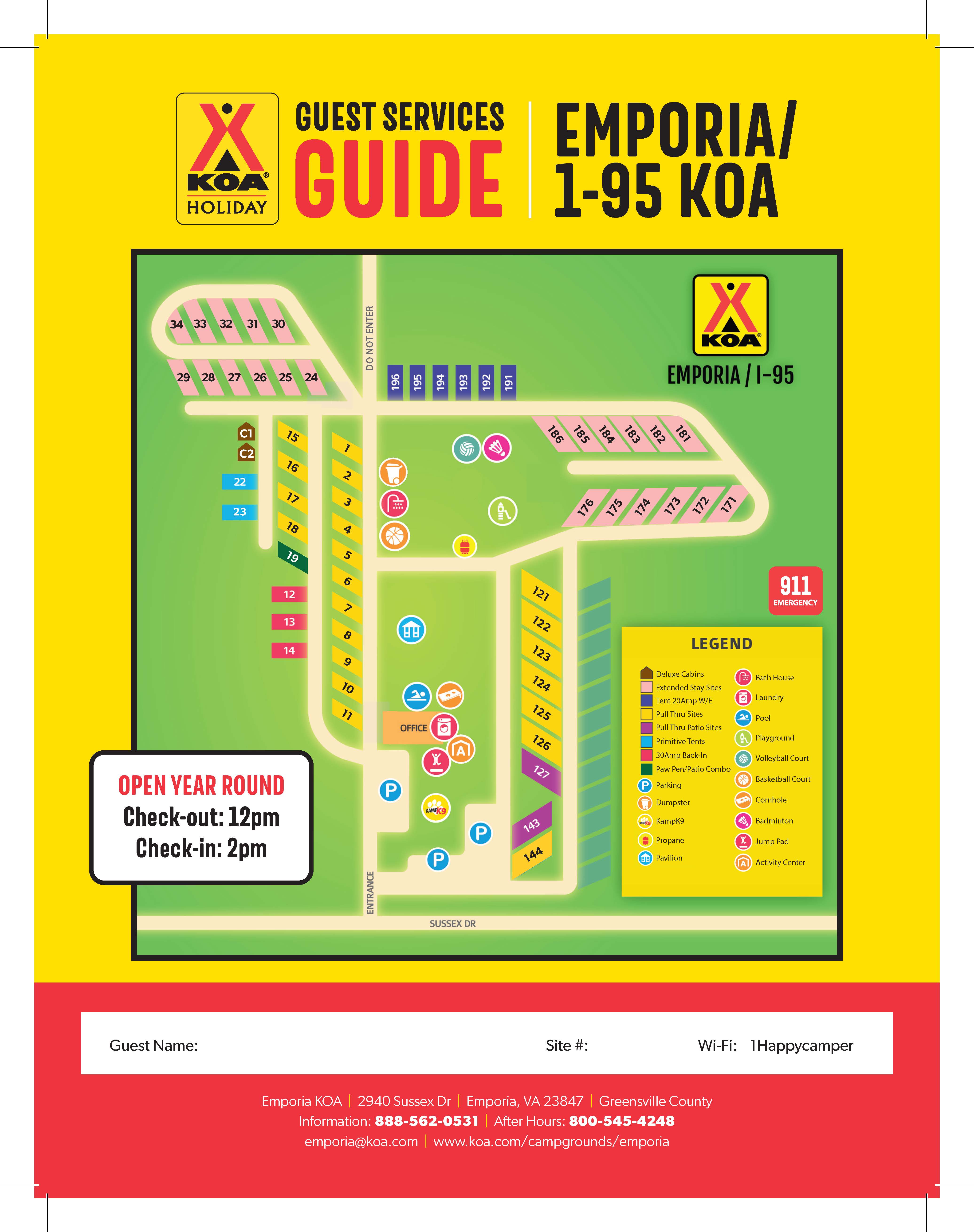Emporia, Virginia Campground Map | Emporia / I-95 KOA Holiday