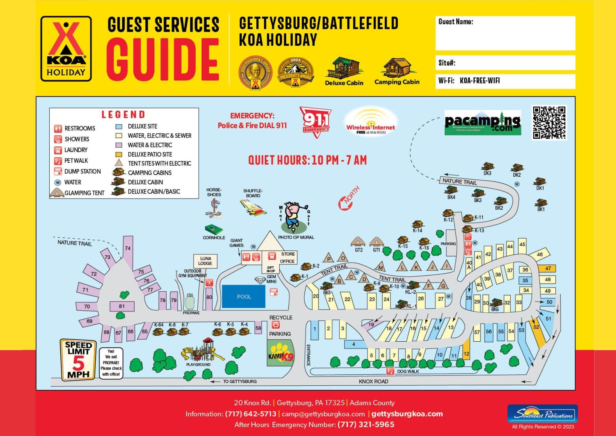 Gettysburg, Pennsylvania Campground Map | Gettysburg / Battlefield KOA ...