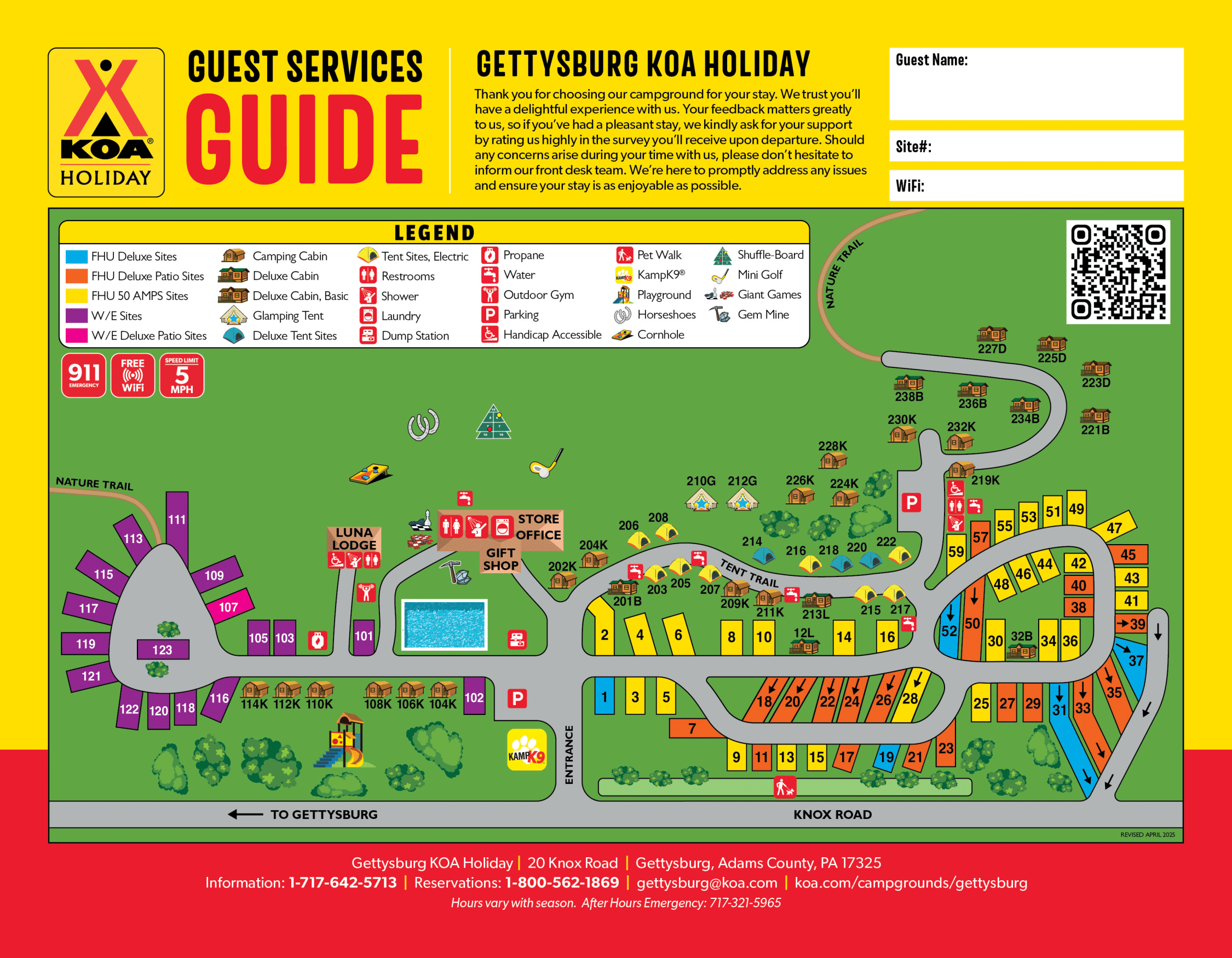 Gettysburg, Pennsylvania Campground Map | Gettysburg / Battlefield KOA ...