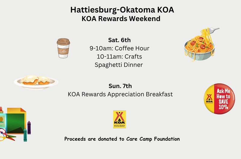 KOA Rewards Appreciation Weekend: Event at the Hattiesburg / Okatoma River KOA Campground in ...