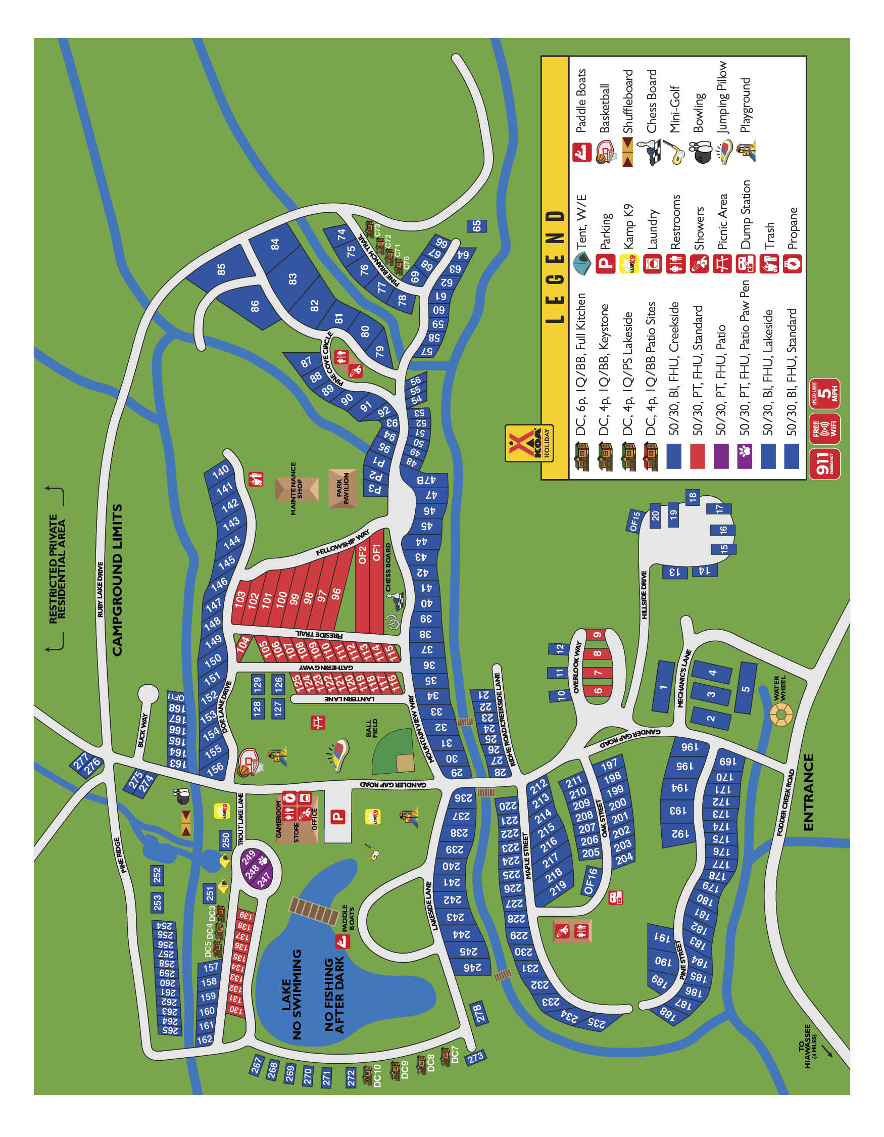 Hiawassee, Georgia Campground Map | Hiawassee KOA Holiday