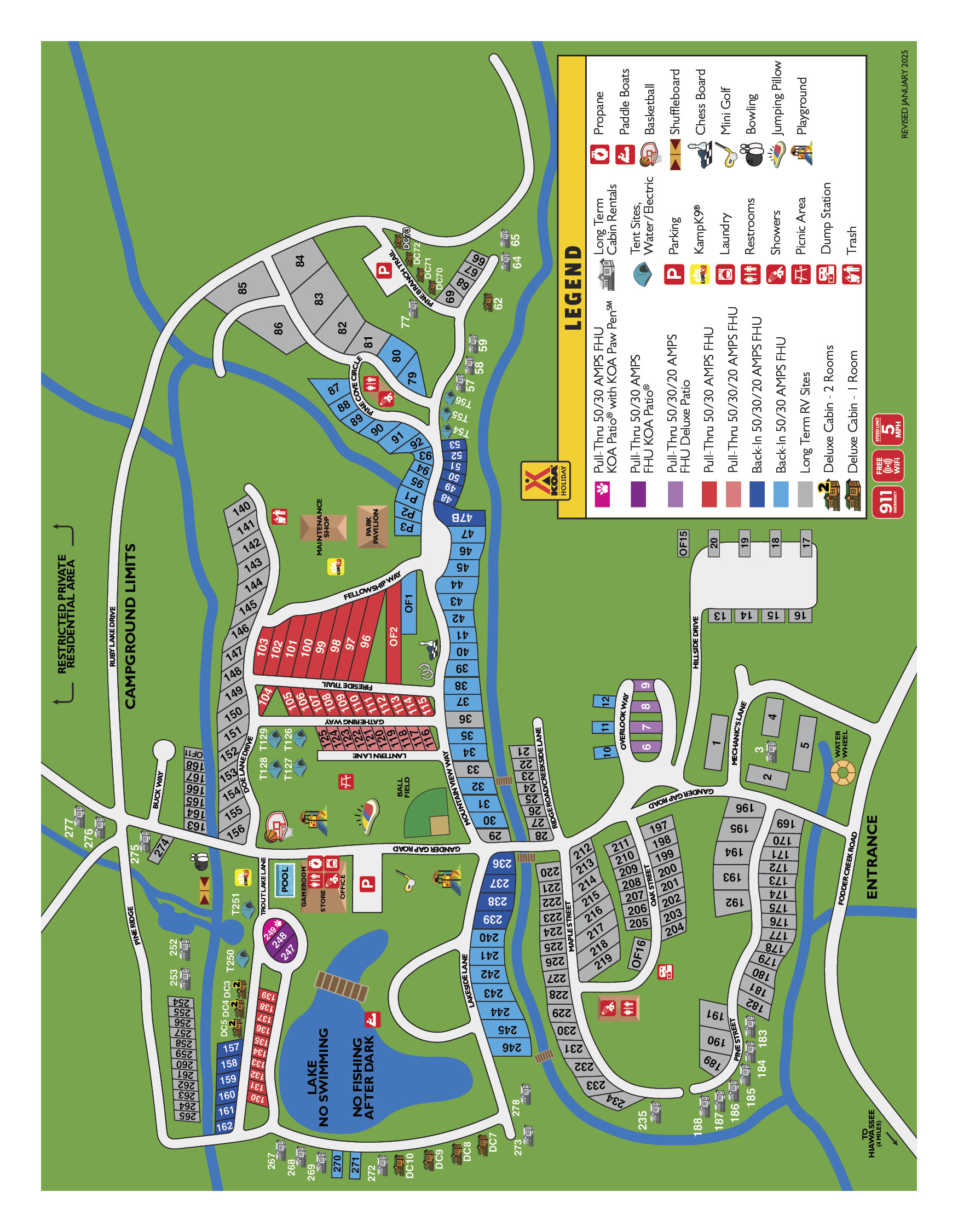 Hiawassee, Georgia KOA Holiday Campground and Site Map