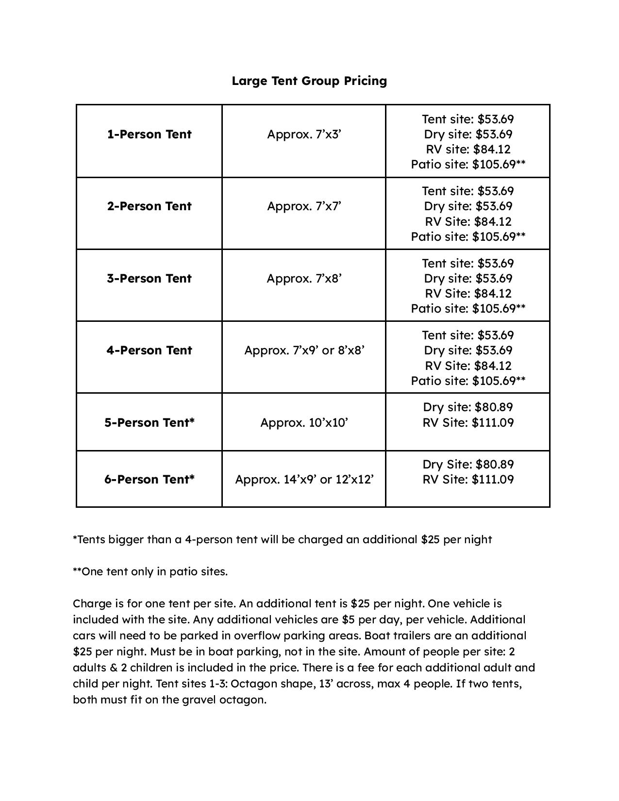 Large Tent Group Pricing