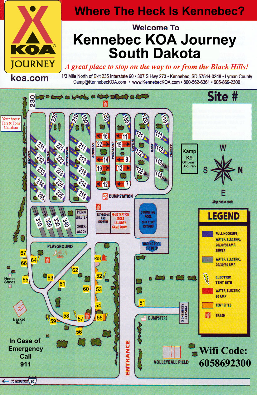 Kennebec, South Dakota Campground Map | Kennebec KOA Journey