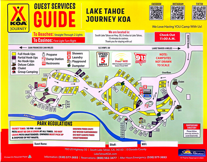 South Lake Tahoe, California Campground Map | Lake Tahoe KOA Journey