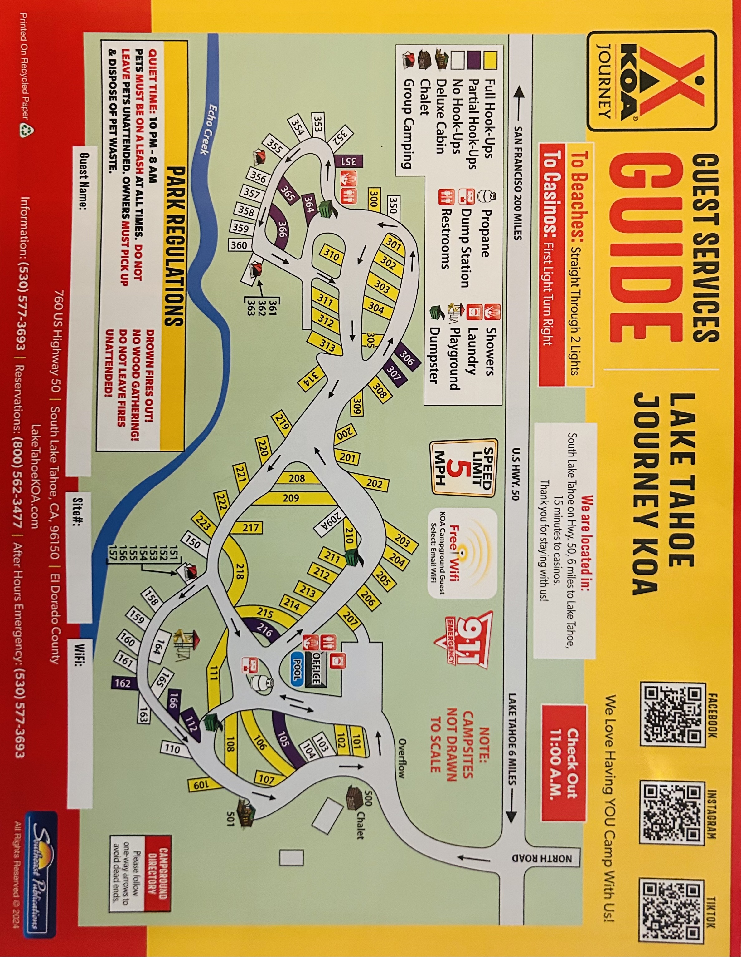 South Lake Tahoe, California Campground Map | Lake Tahoe KOA Journey