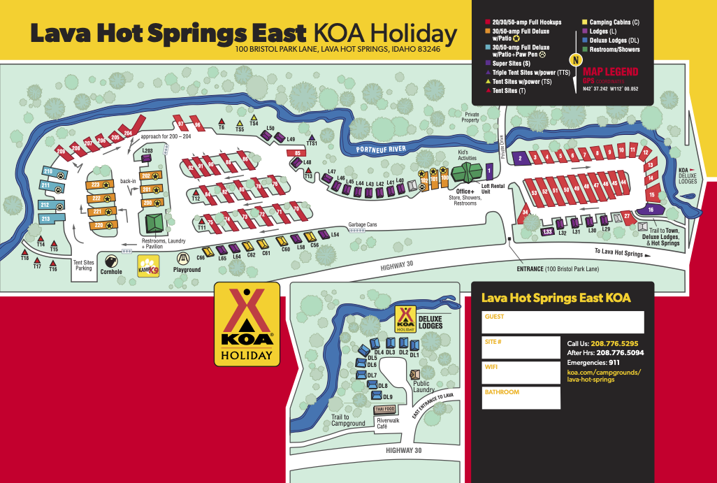 Lava Hot Springs, Idaho Campground Map | Lava Hot Springs East KOA Holiday