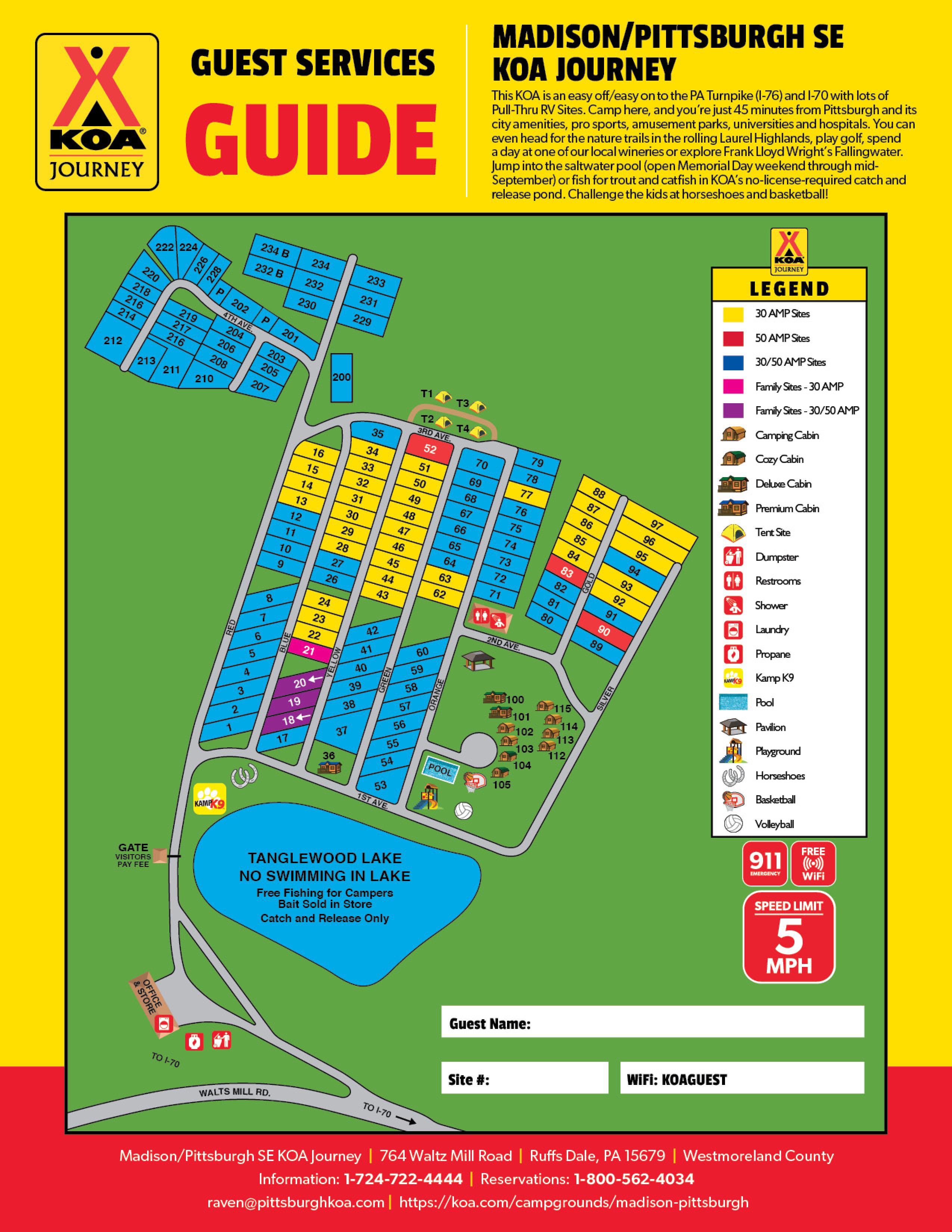 Ruffs Dale, Pennsylvania Campground Map | Madison / Pittsburgh S.E. KOA ...