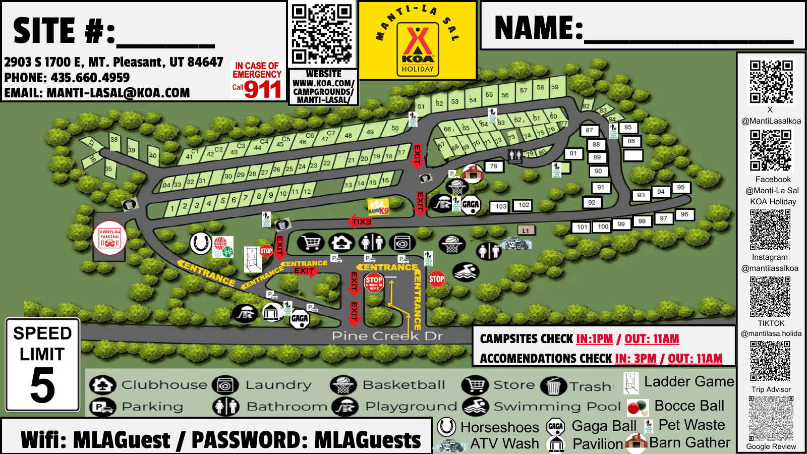 Mount Pleasant, Utah Campground Map | Manti-La Sal KOA Holiday