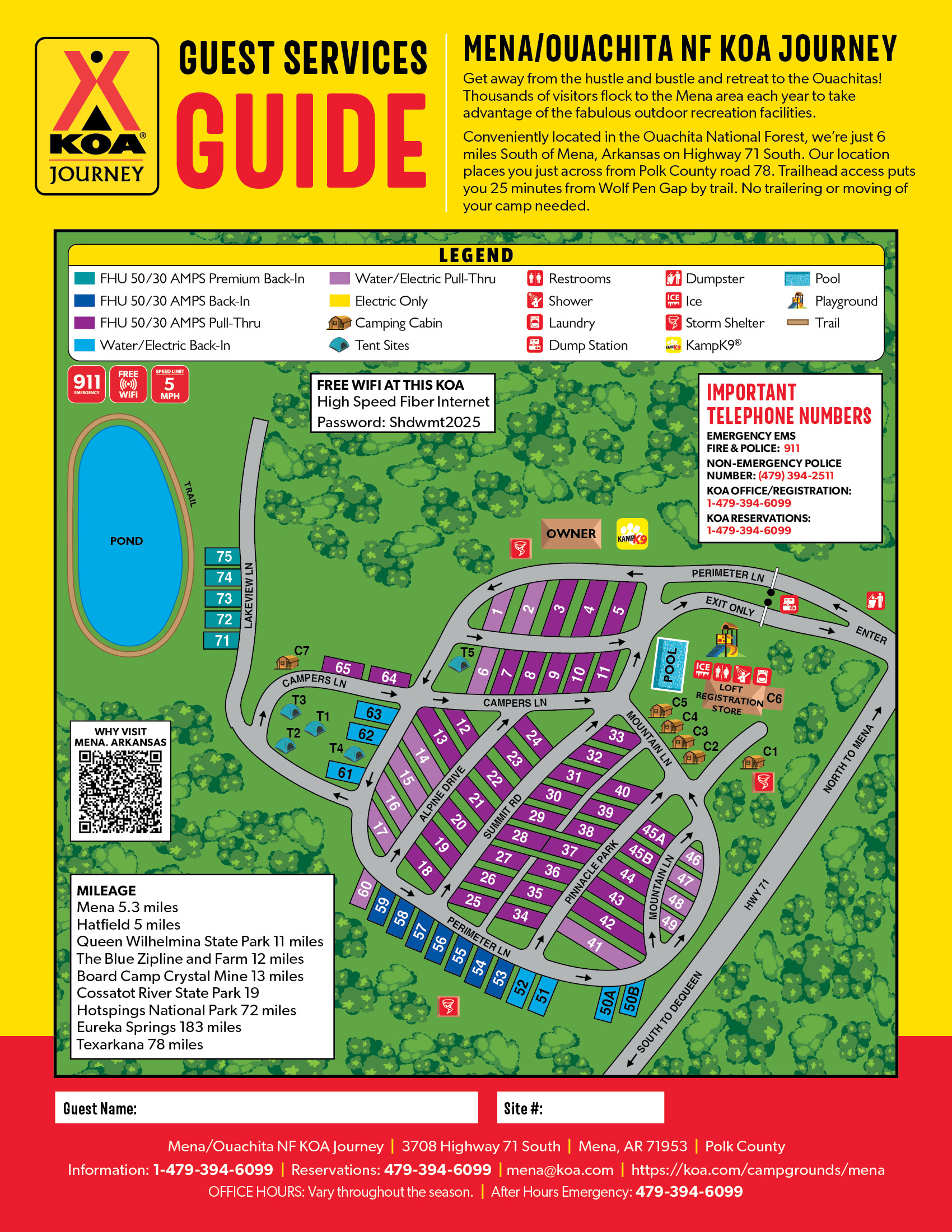 Mena, Arkansas Campground Map | Mena / Ouachita National Forest KOA Journey