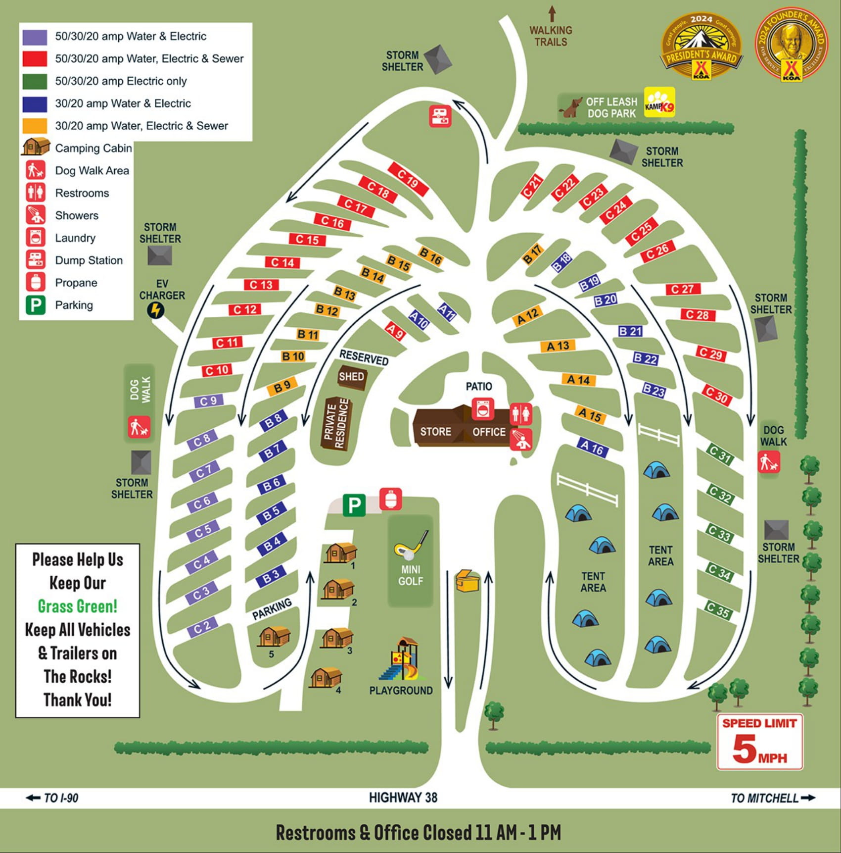 Mitchell, South Dakota Campground Map | Mitchell KOA Journey