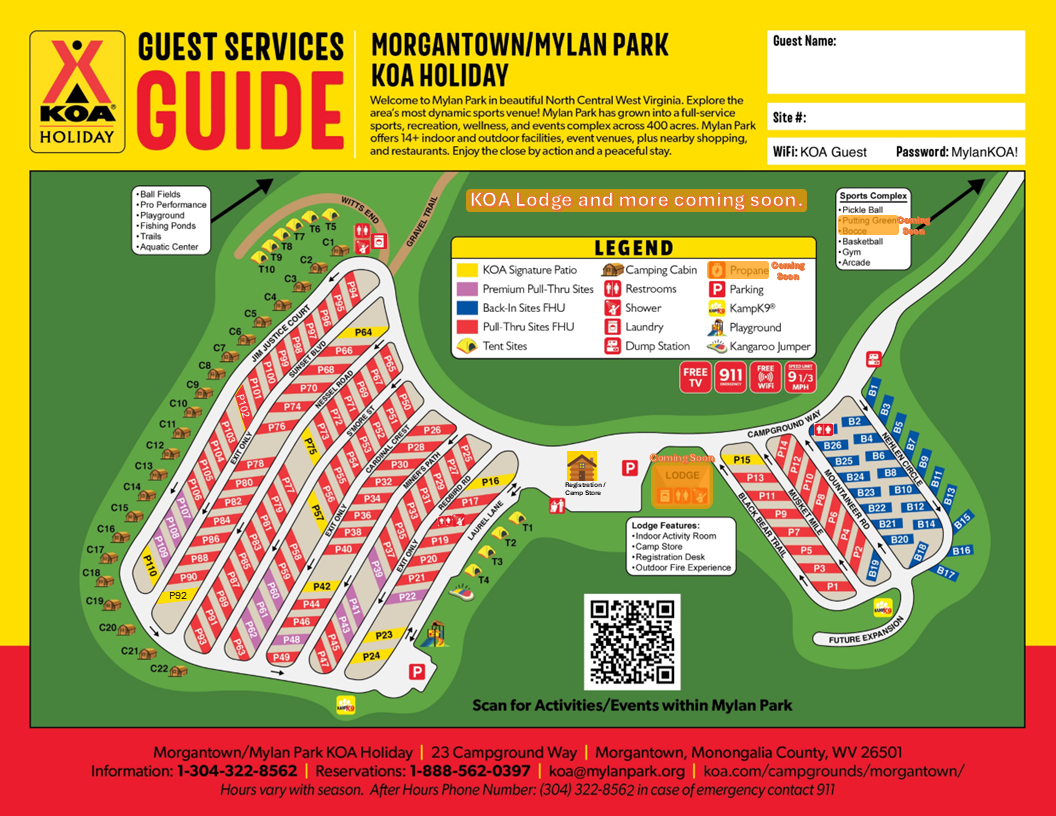 Morgantown, West Virgina Campground Map | Morgantown / Mylan Park KOA ...