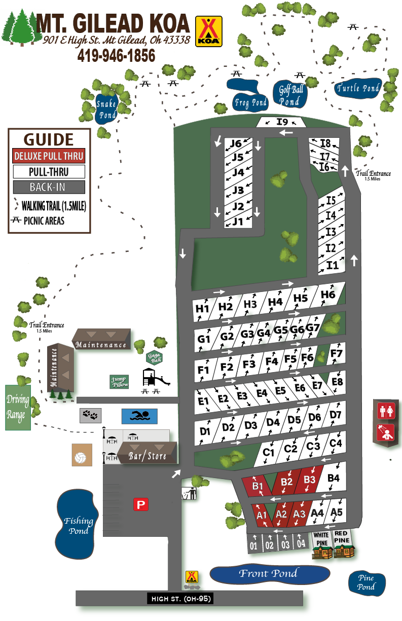 Mt. Gilead, Ohio Campground Map | Mt. Gilead KOA Holiday