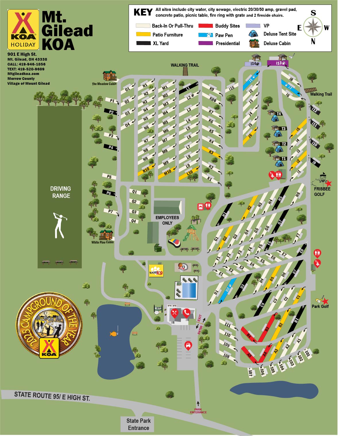 Columbus, Ohio Campground Map | Mt. Gilead KOA Holiday
