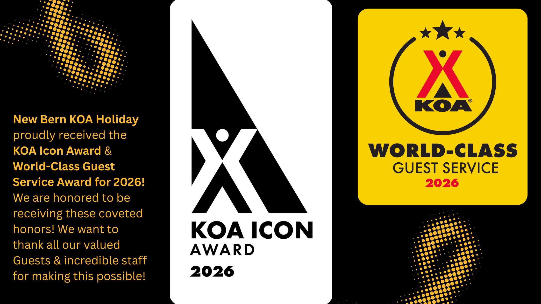 KOA Icon Award & World-Class Guest Service Winner!!!