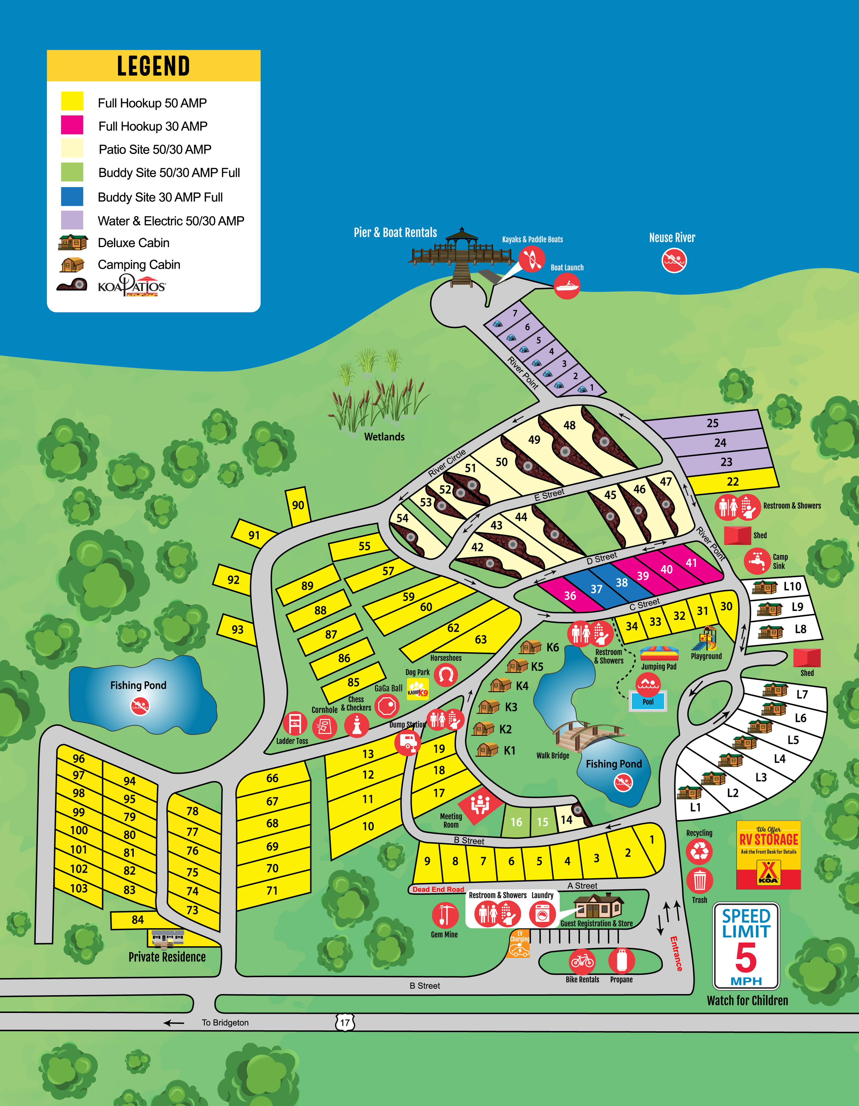Campground Map and Information | New Bern KOA Holiday