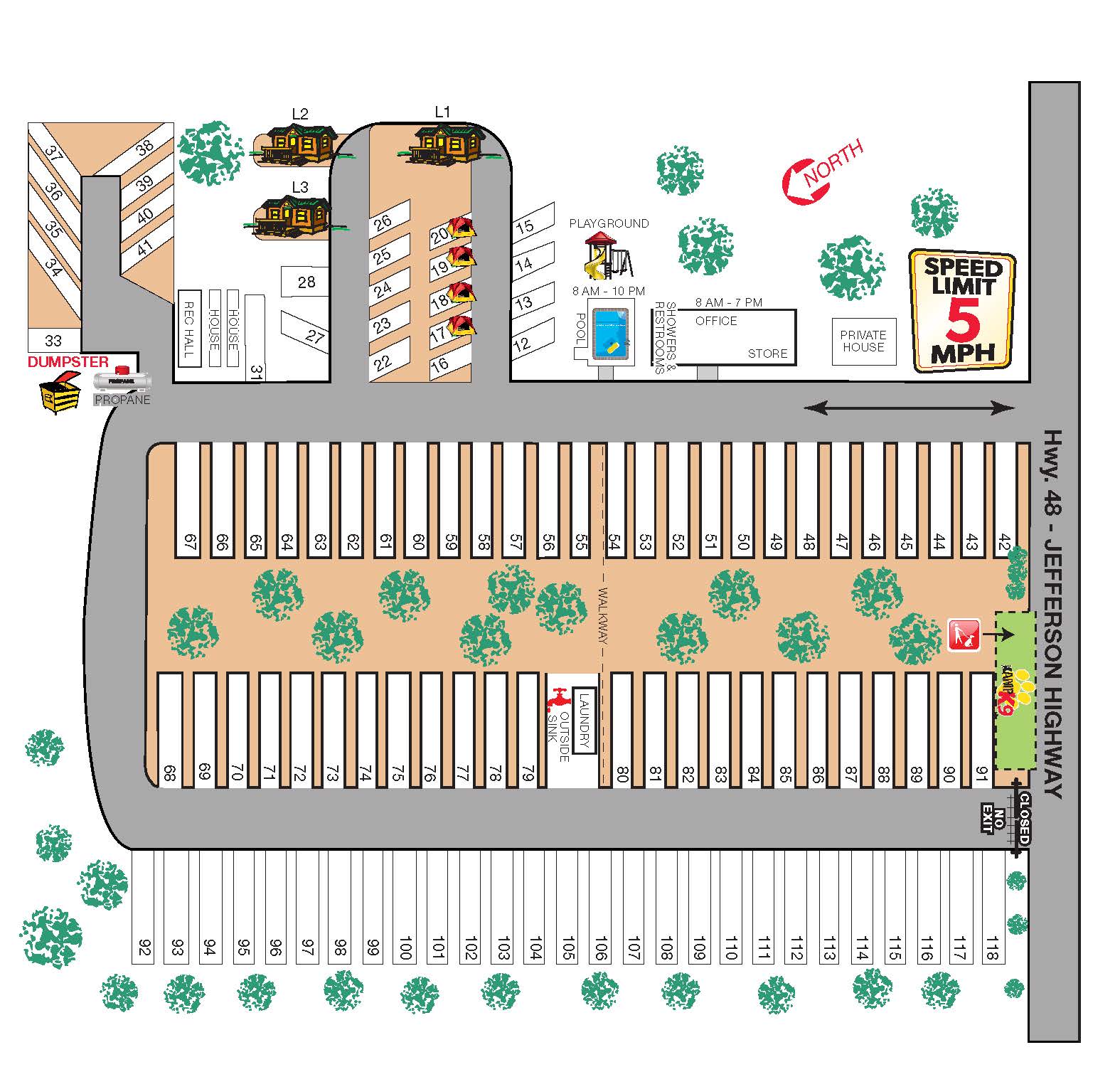 River Ridge, Louisiana Campground Map | New Orleans KOA Holiday