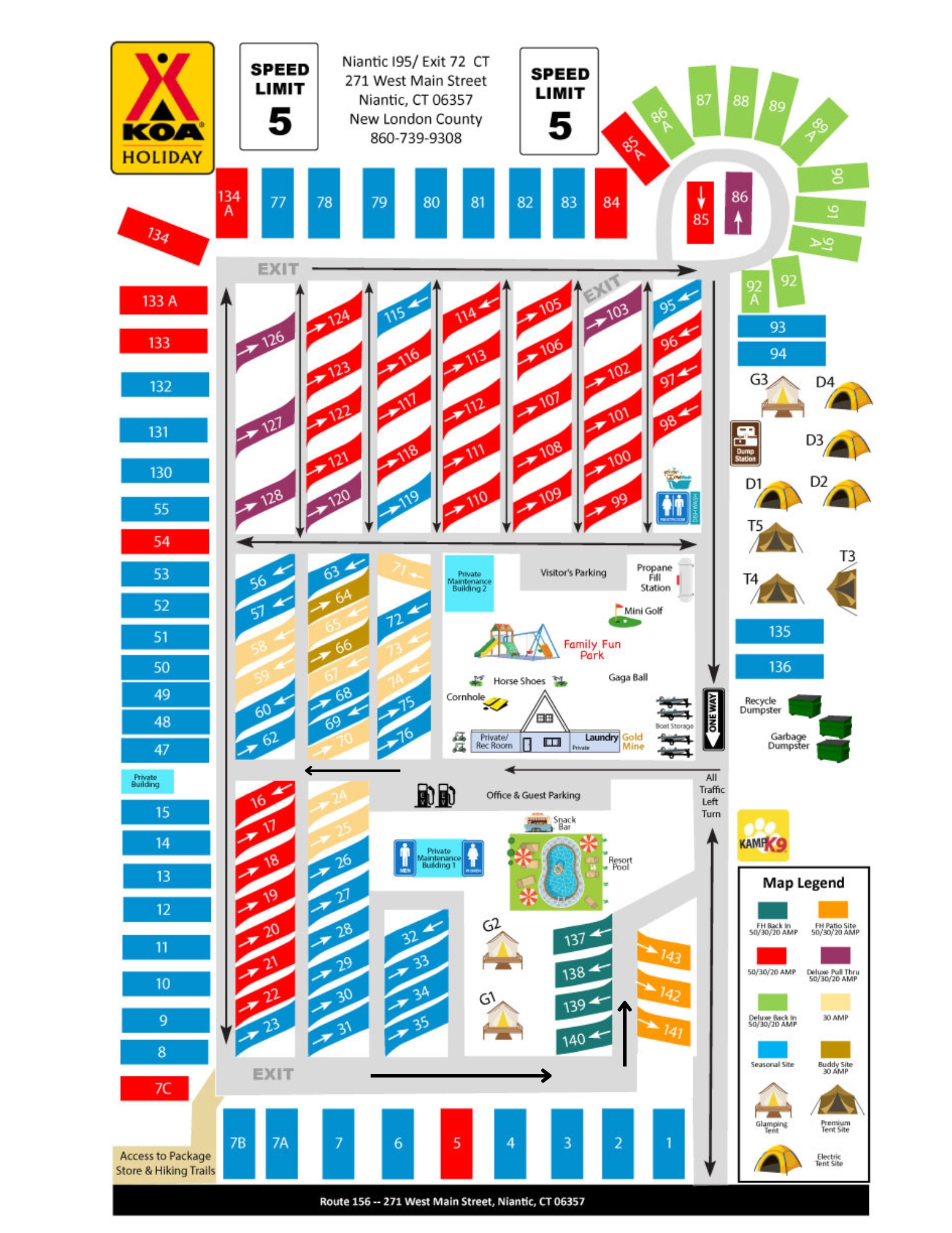 Niantic, Connecticut Campground Map | Niantic / I-95 Exit 72 KOA Holiday