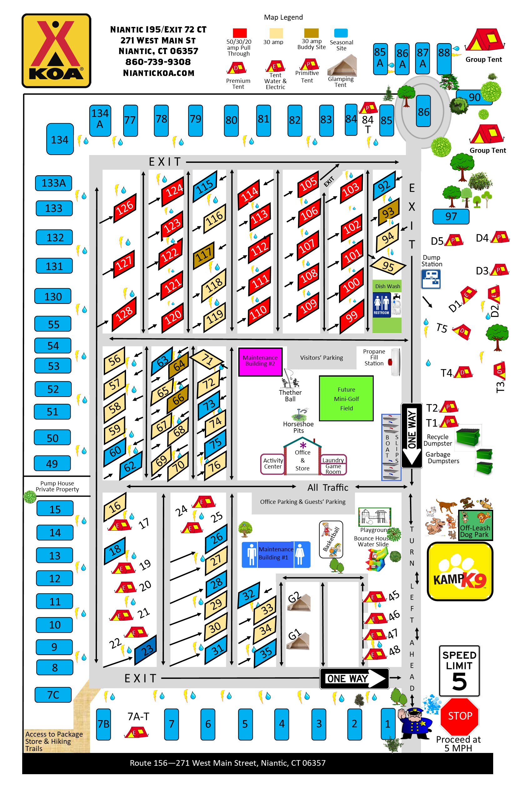 Niantic, Connecticut Campground Map | Niantic / I-95 Exit 72 KOA