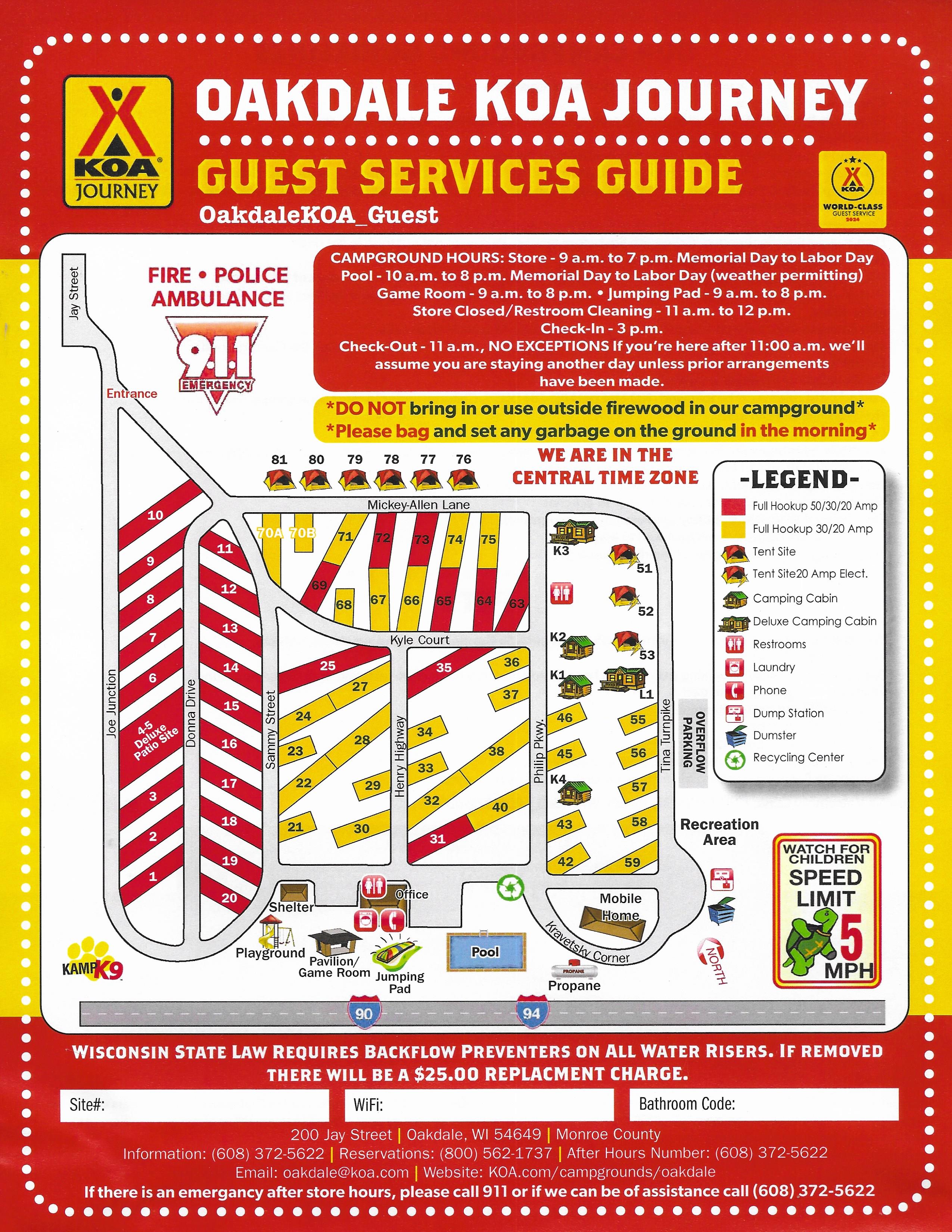Oakdale, Wisconsin Campground Map | Oakdale KOA Journey