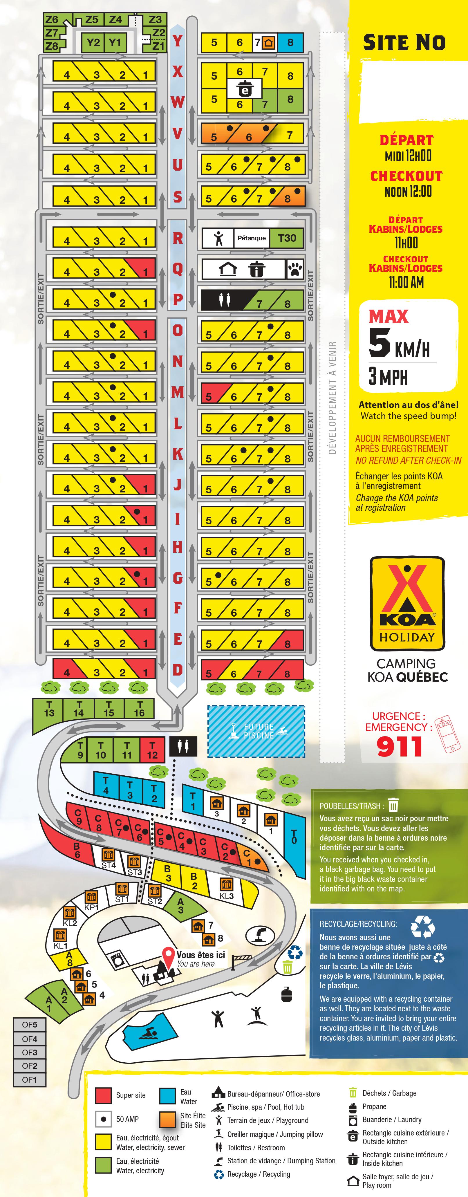 St Nicolas, Quebec Campground Map | Quebec City KOA Holiday