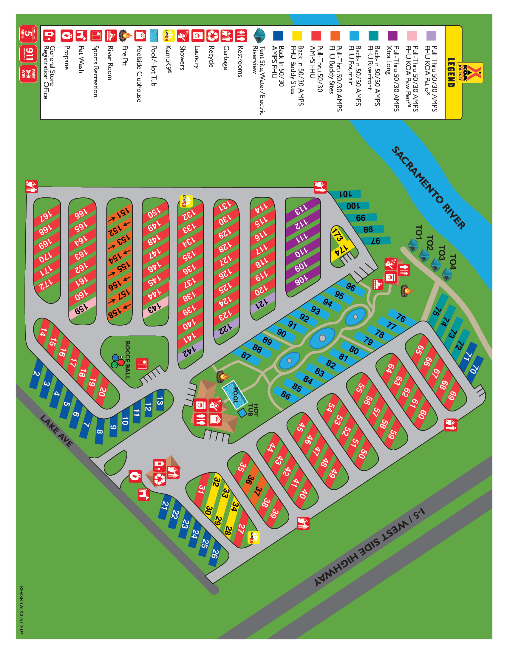 Campground Map | Red Bluff KOA Journey