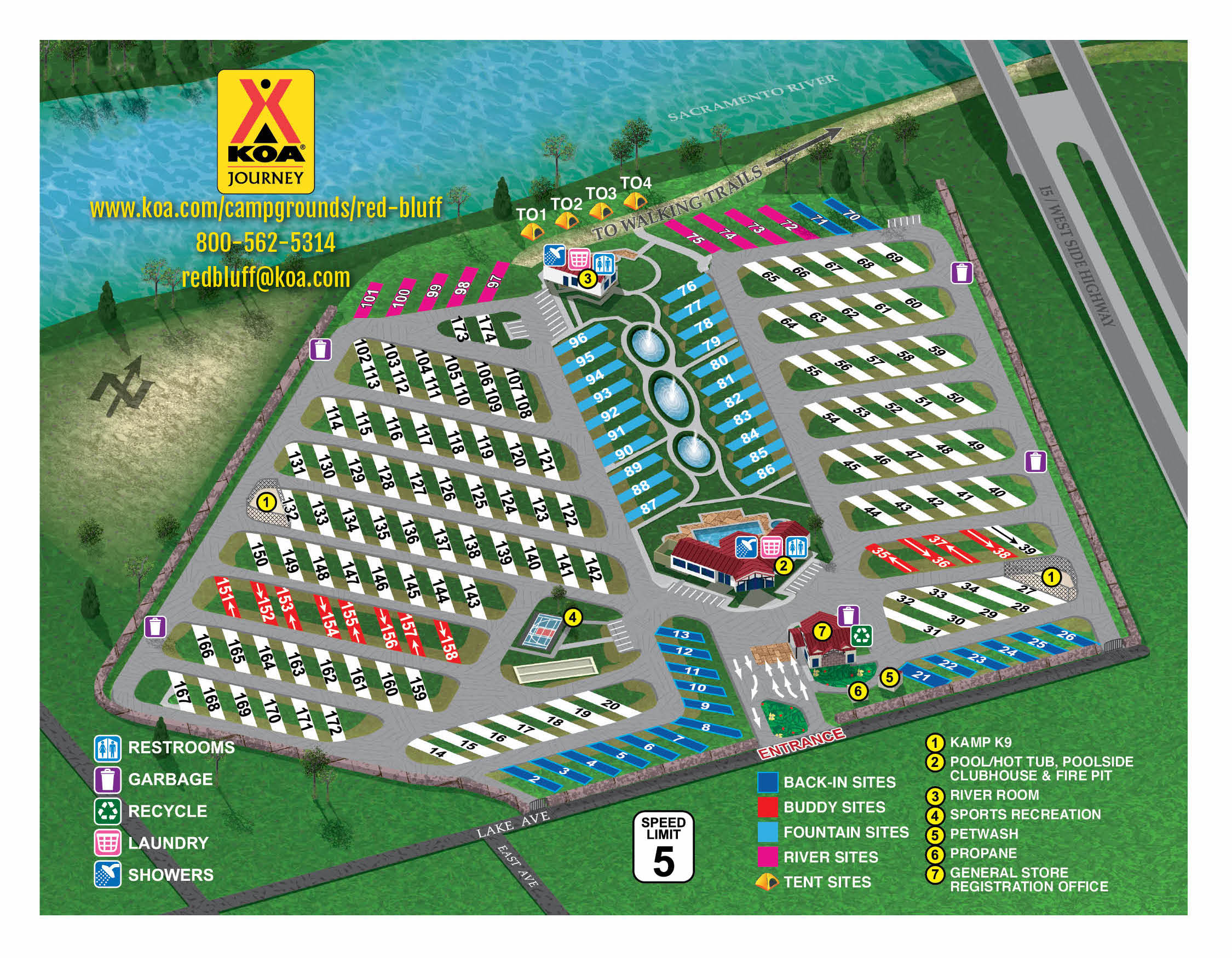 Campground Map Red Bluff Koa Journey