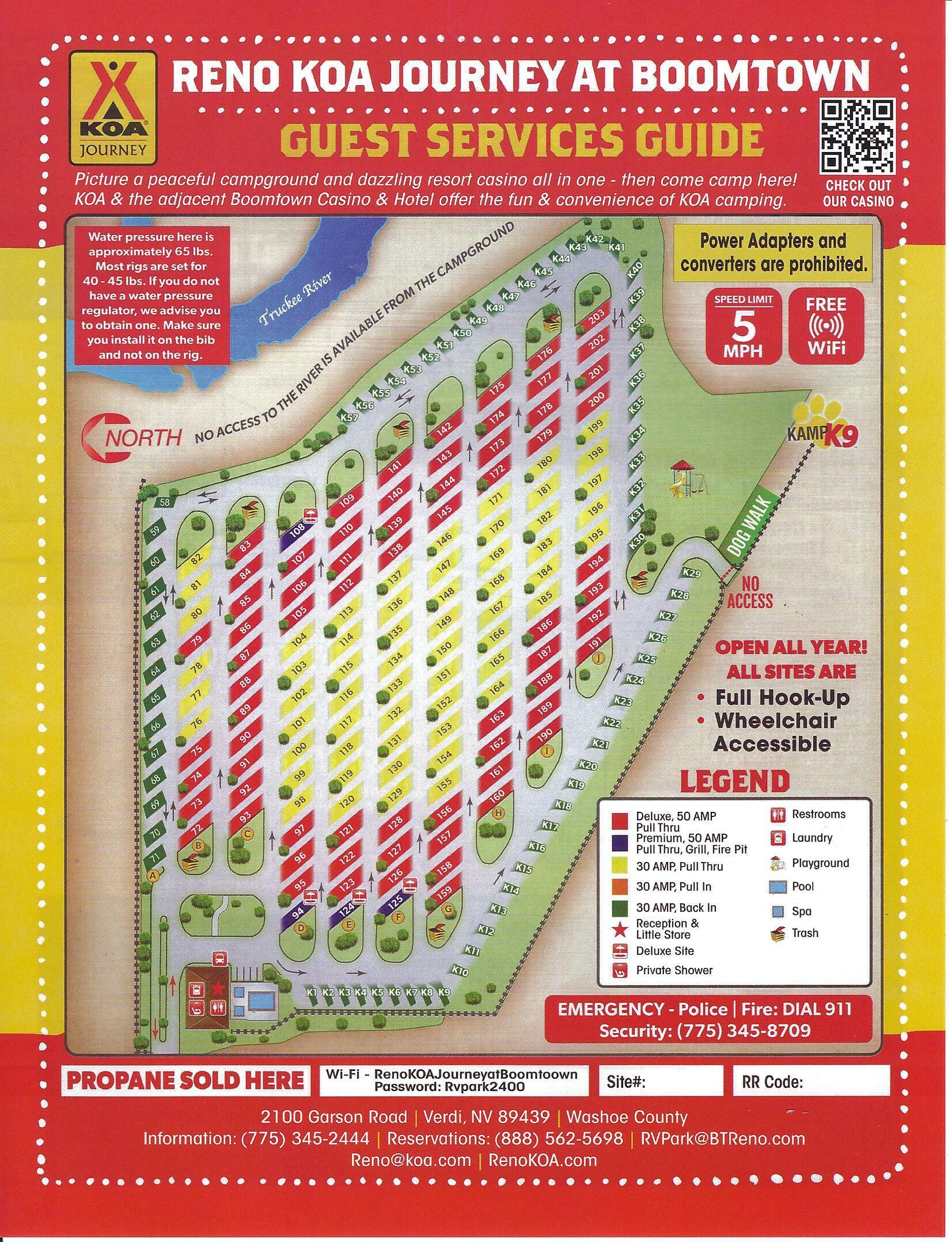 Verdi, Nevada Campground Map | Reno KOA Journey at Boomtown