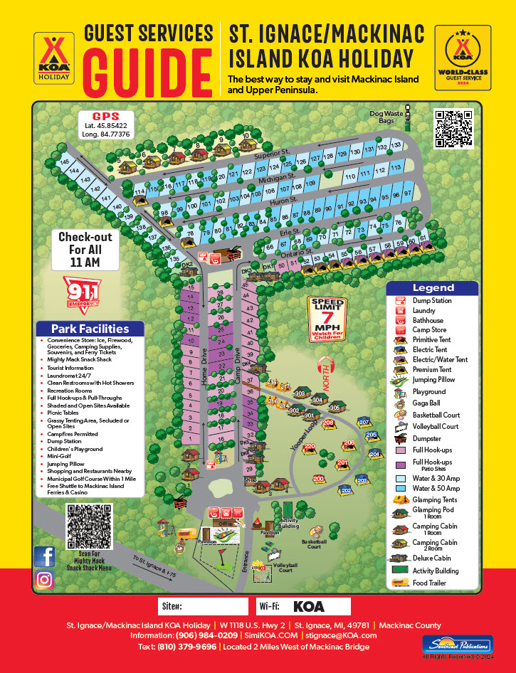 St Ignace, Michigan Campground Map | St. Ignace / Mackinac Island KOA ...