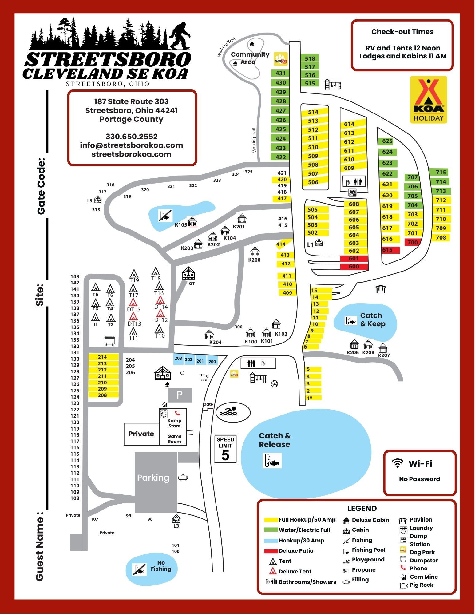 Streetsboro, Ohio Campground Map | Streetsboro / Cleveland SE KOA Holiday