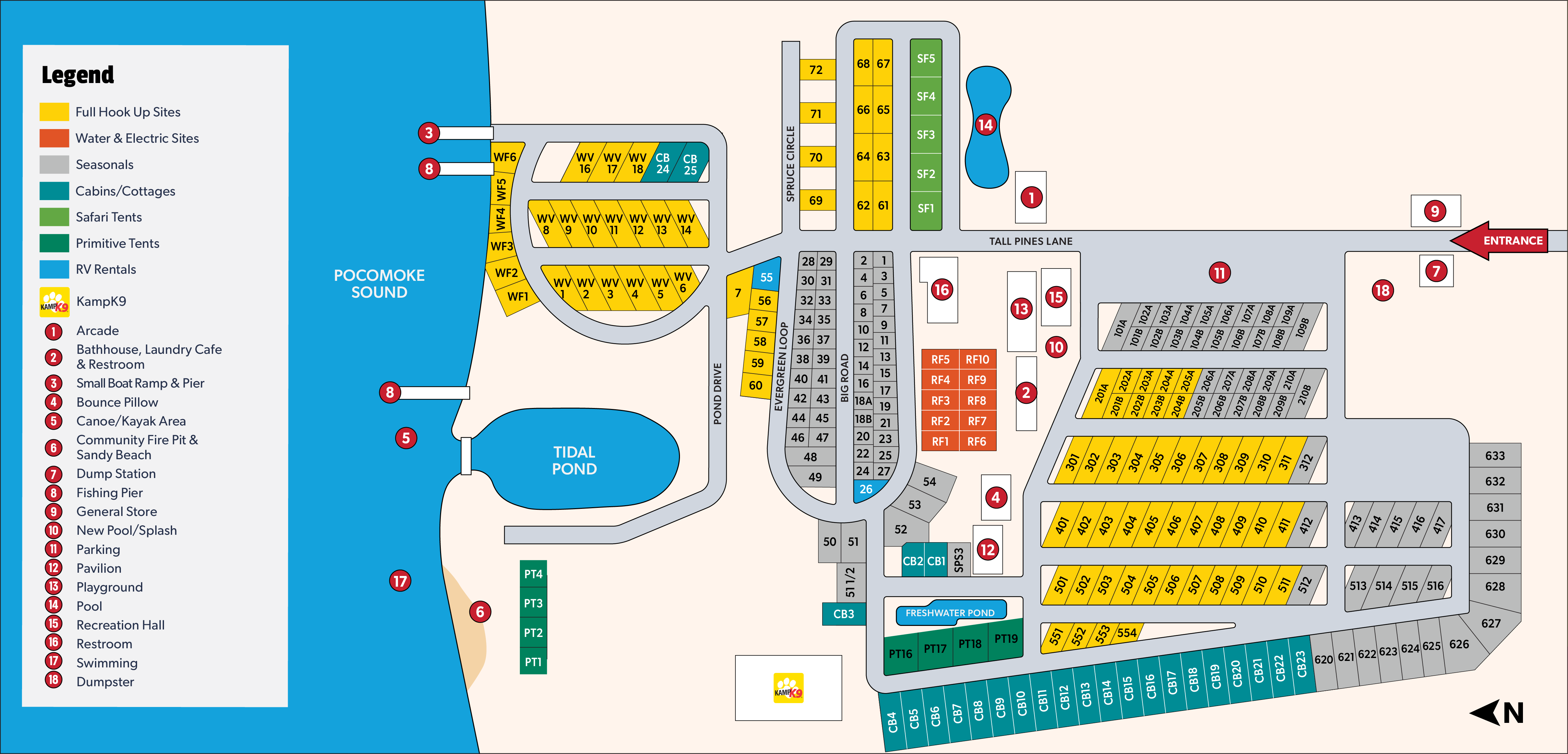 Temperanceville, Virginia Campground Map | Tall Pines / Chesapeake Bay ...