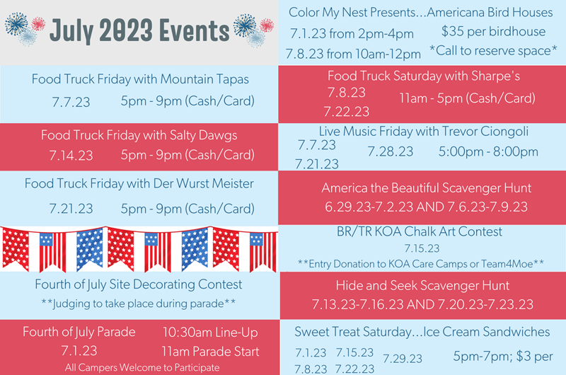 July Calendar of Events: Event at the Blue Ridge / Toccoa River KOA ...