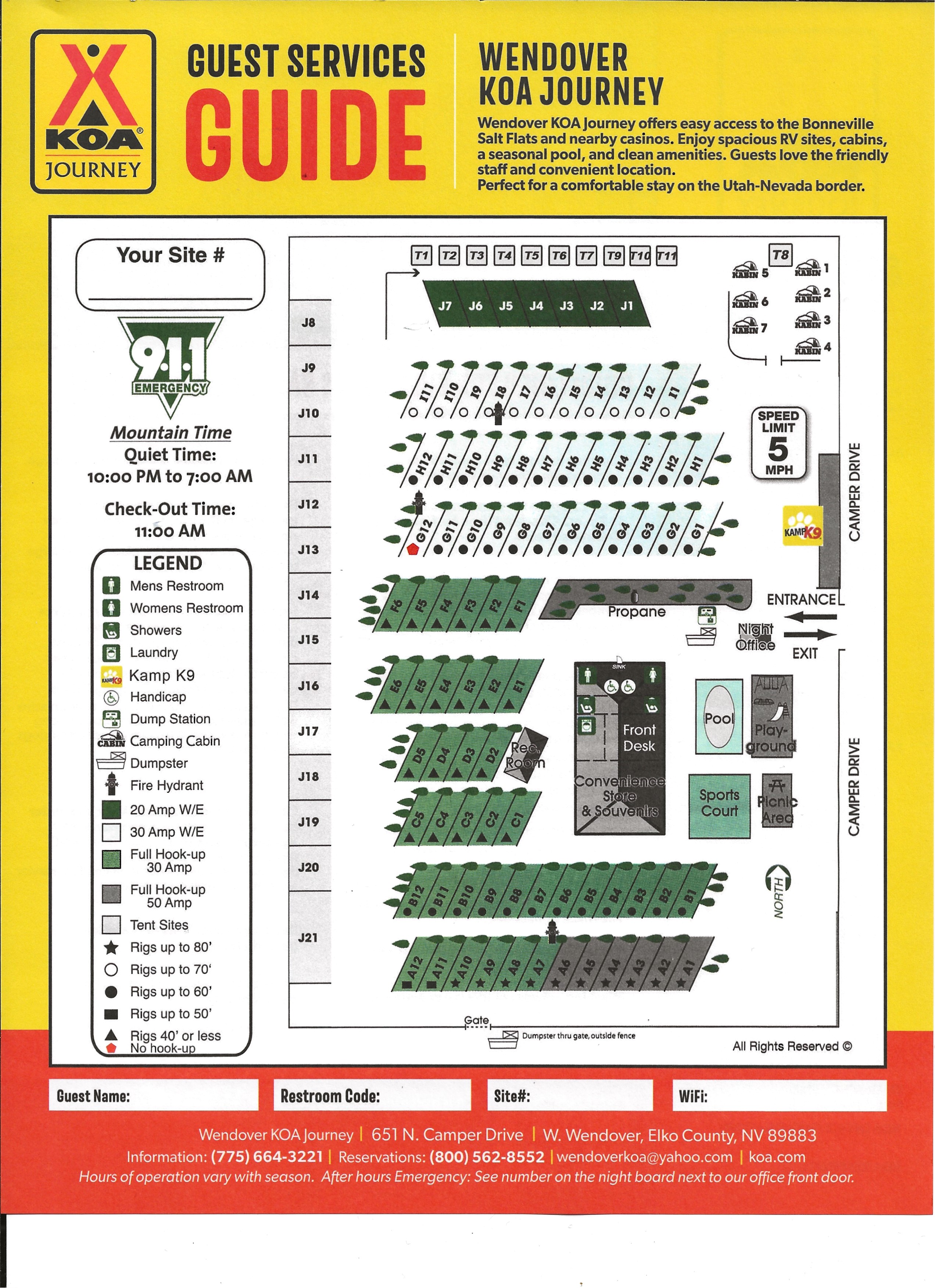 West Wendover, Nevada Campground Map | Wendover KOA Journey