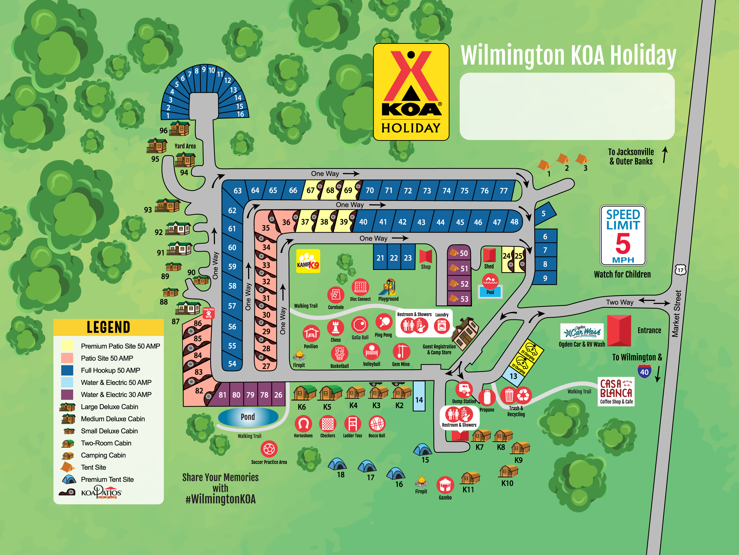 Campground Map and Information | Wilmington KOA Holiday